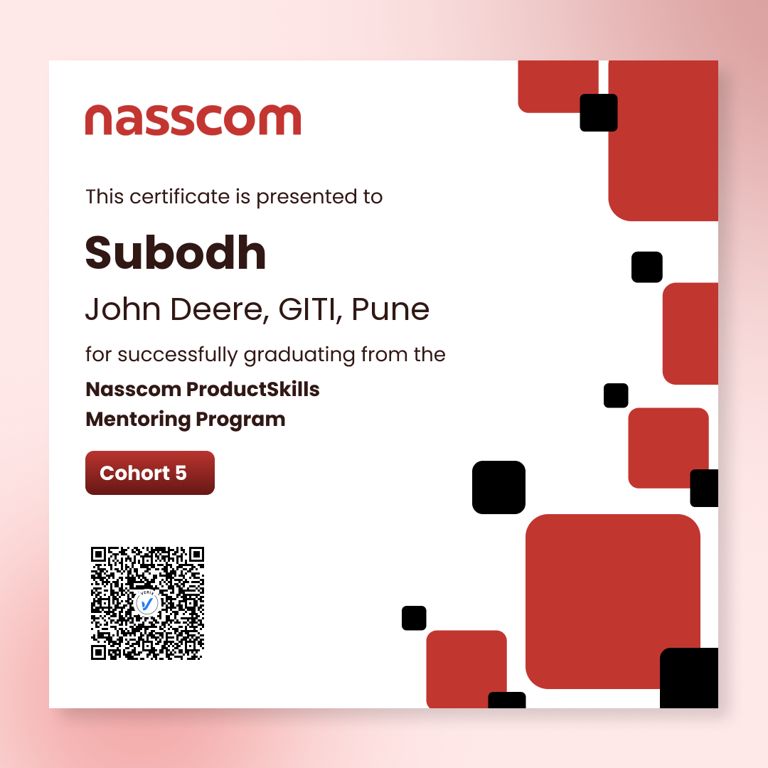 Nasscom ProductSkills Mentoring Program Cohort 5 (Mentee): Subodh credential issued by Nasscom ...