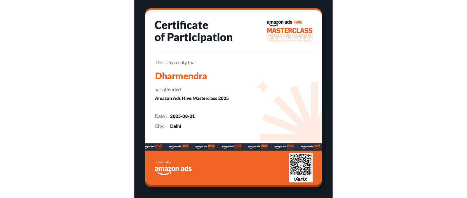 Certificate of Participation: Amazon Ads Hive Masterclass 2025 ...