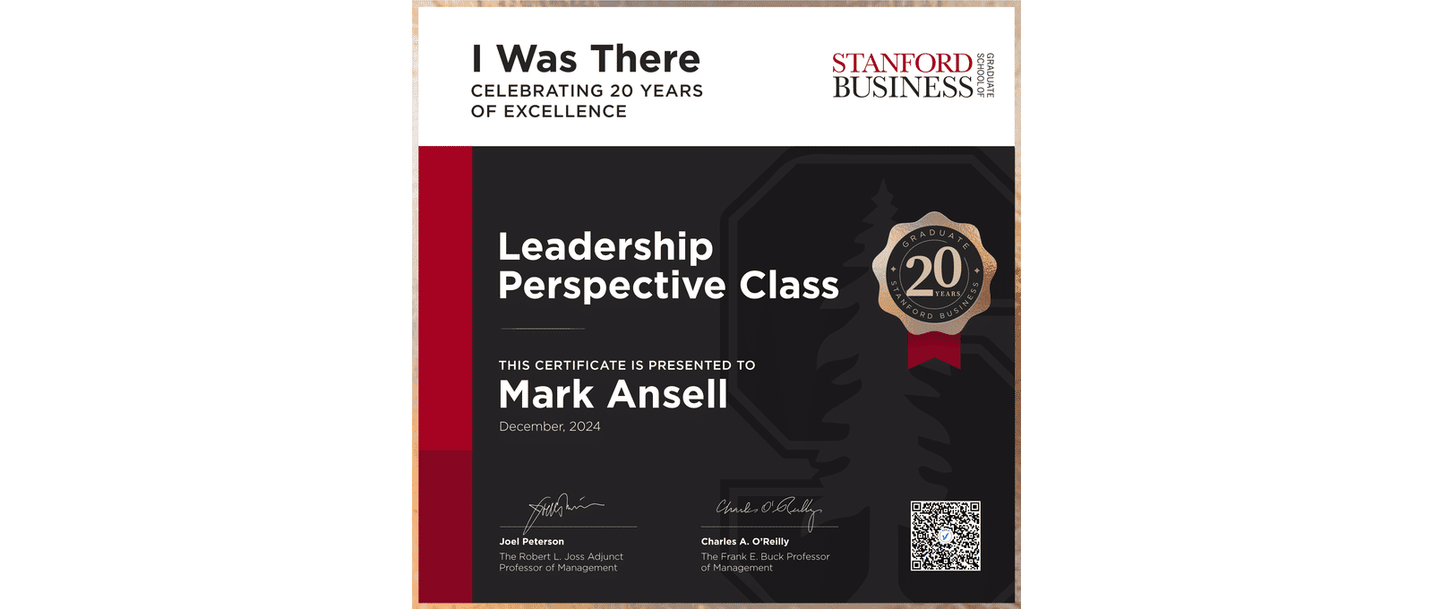 20th Anniversary Commemorative Badge: Mark Ansell credential issued by ...