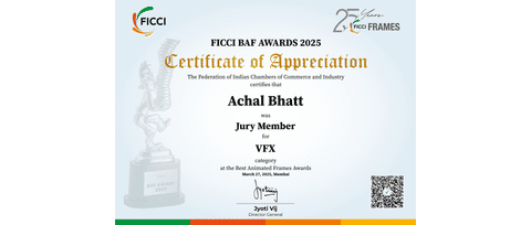 BAF Awards 2025 - Jury Member credential issued by FICCI to Achal Bhatt ...