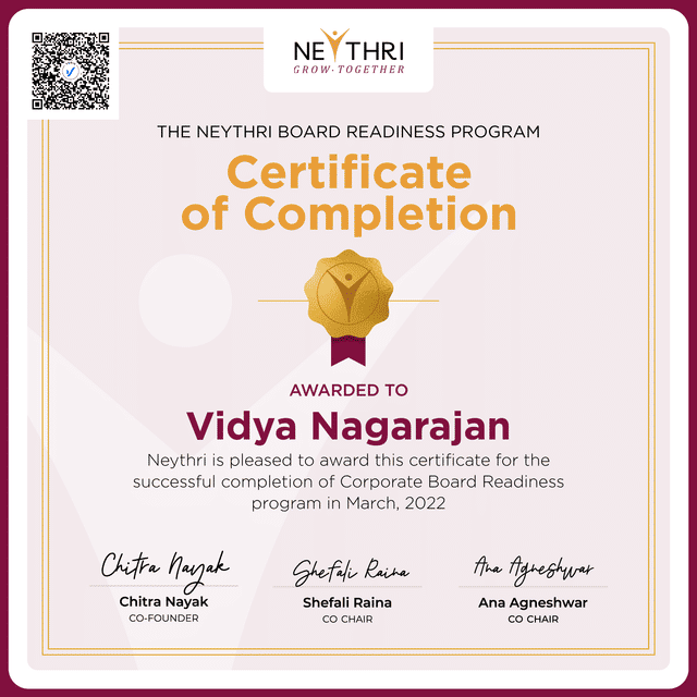 Completion Certificate - Corporate Board Readiness Program: Vidya ...