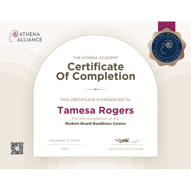 Modern Board Readiness Course Completion Certificate: Tamesa Rogers ...