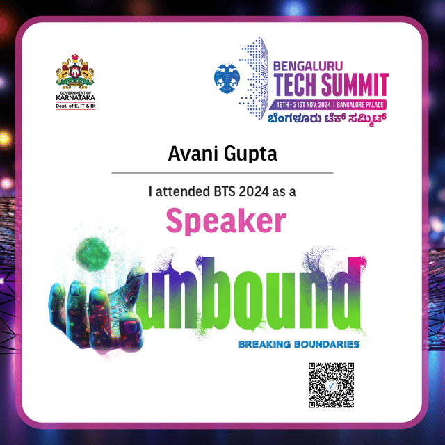 Bengaluru Tech Summit 2024: Speaker Certificate credential issued by Bengaluru Tech Summit to ...